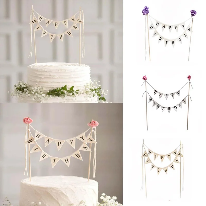 1pc Birthday Cake Flag Topper Mini Letter Triangular Banner Party ...