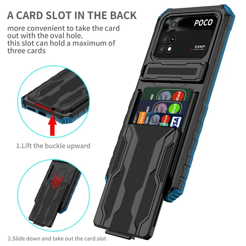 For-Xiaomi-Poco-M4-Pro-4G-Case-Armor-With-Card-Slot-Kicistand-Phone ...