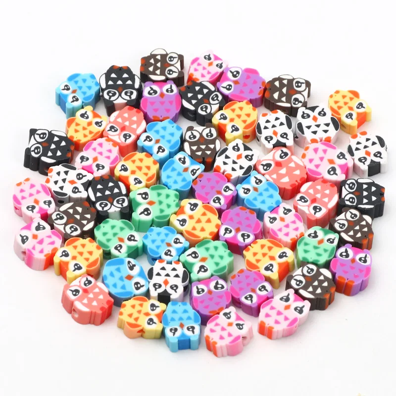 20/50/100pcs Multicolor Cartoon Animal Owl Polymer Clay Spacer Beads ...