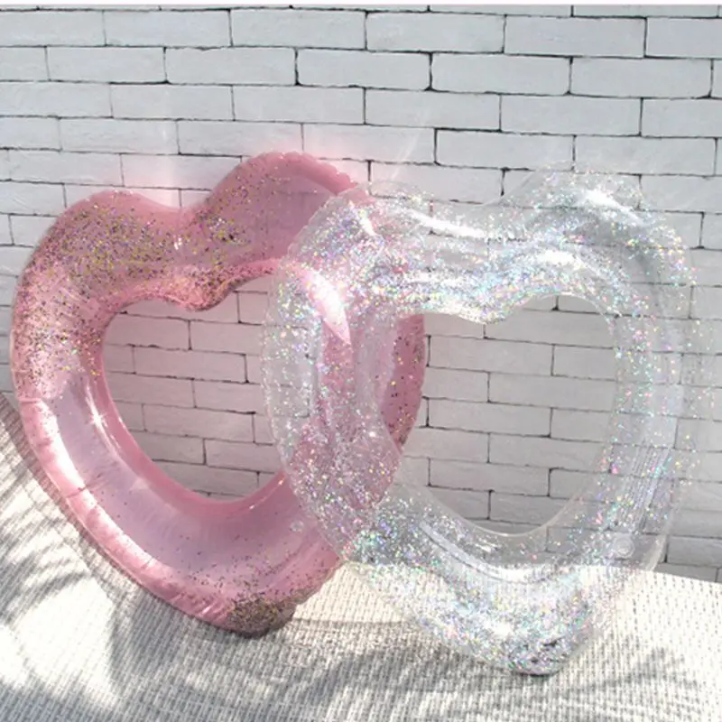 Inflatable-Sequin-Heart-Shape-Swimming-Floats-Swim-Ring-Summer-Out-Pool ...