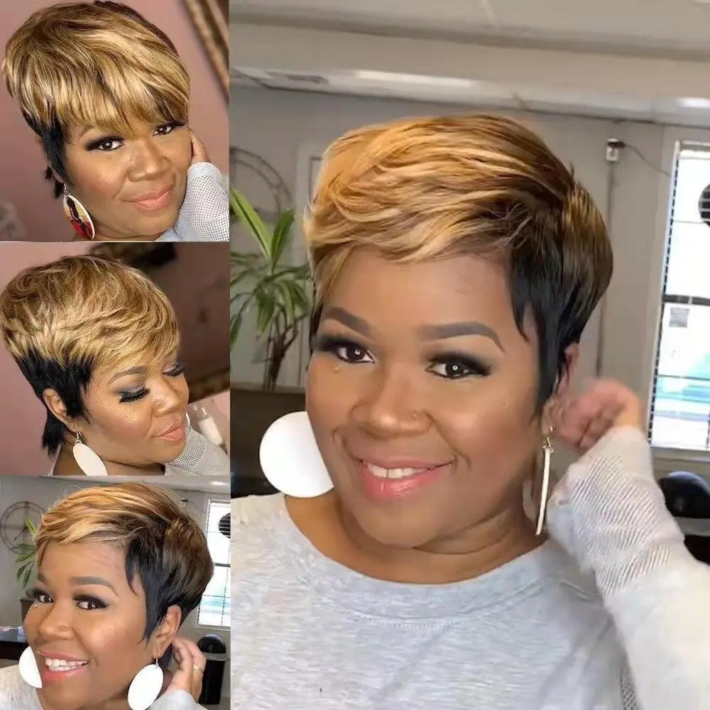 Highlight-Synthetische-Pruiken-Korte-Rechte-Pixie-Geknipt-Haar-Bob ...