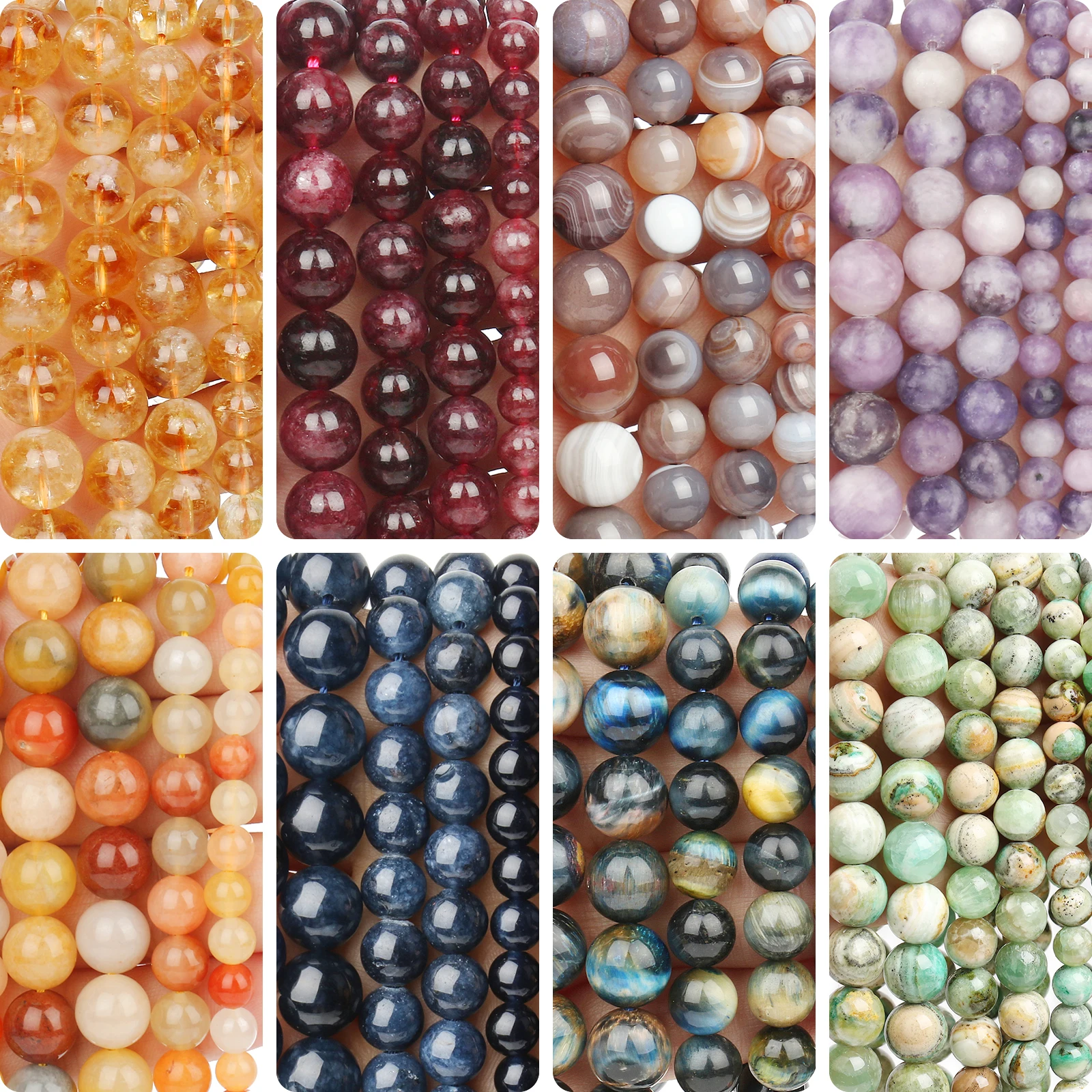 6/8/10/12mm AA Natural Stone Citrine Mica Botswana Agate Beads Round ...