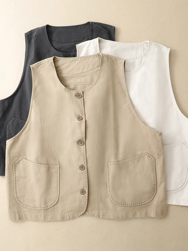 Japanese Sle Loose Linen Vest Top Women's Casual Workwear Outerwear ...