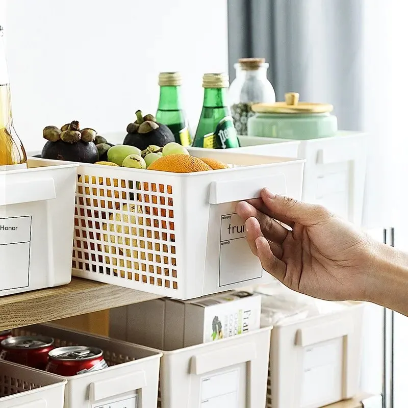 Plastic Rectangular Stackable Storage Basket Labels Desktop Home Use ...