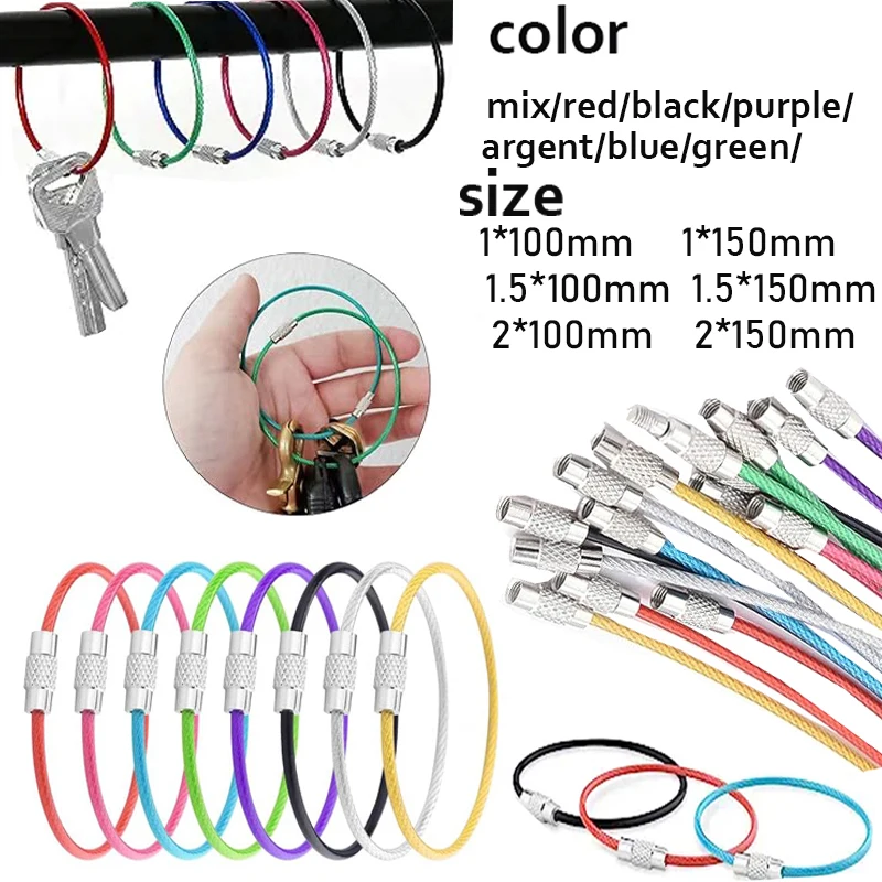 10pcs-stainless-steel-wire-different-color-keychain-cable-keyring-chain ...