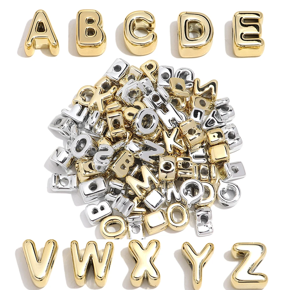 15Pcs/lot Gold Silver Color CCB Big Hole Letter Alphabet Loose Beads ...