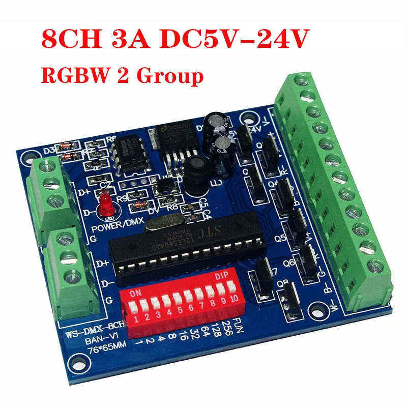 8ch DC5V 24V 3a dmx512 decodificador 8 canais rgbw led controlador uso para rgbw led tira luz ...
