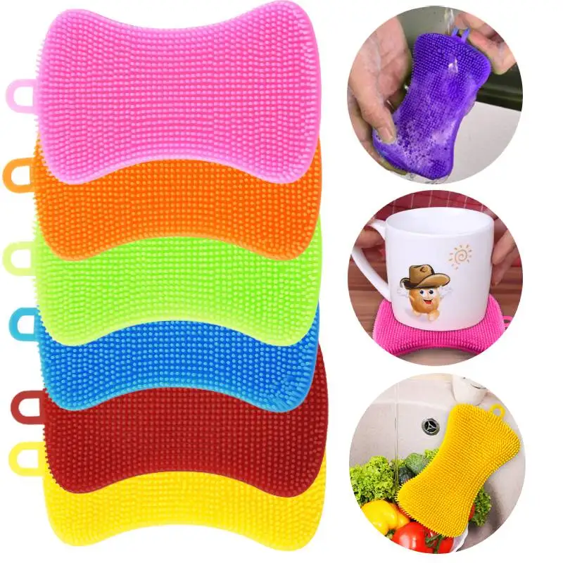 Kitchen Silicone Sponge Dish Washing Scrubber Household Pot Bowl ...