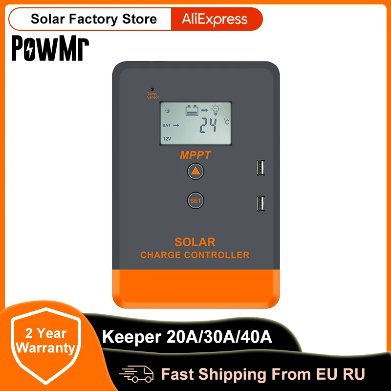PowMr MPPT Solar Charger Controller 20A 30A 40A 12V 24V LCD Display Fit ...