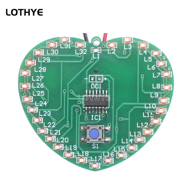 DIY-32-LED-SMD-microcontroller-heart-shaped-flashing-light-kit-light-emitting-diode-fun ...