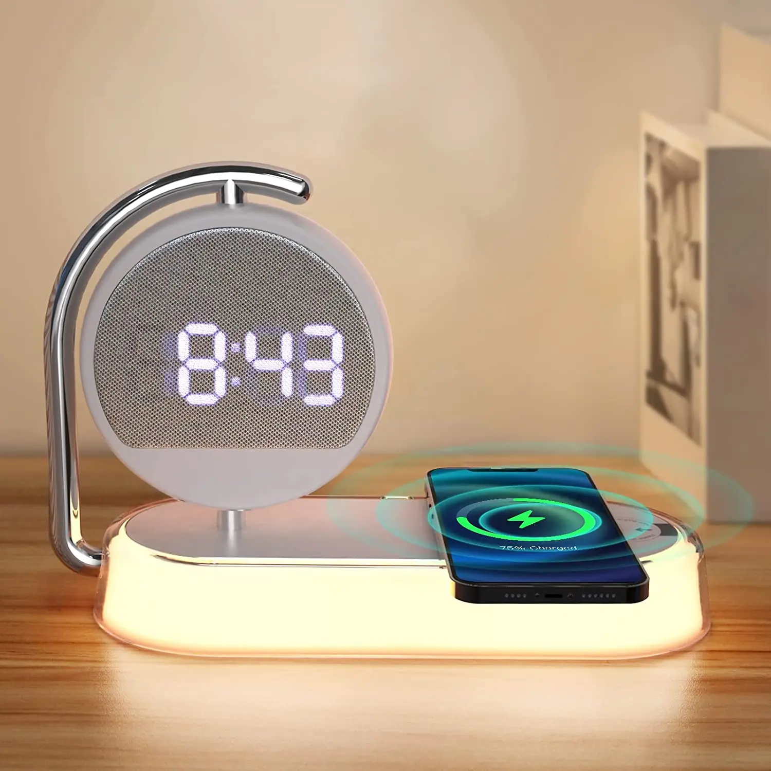 Luz-LED-nocturna-3-en-1-reloj-despertador-inal-mbrico-Cargador-r-pido-l ...