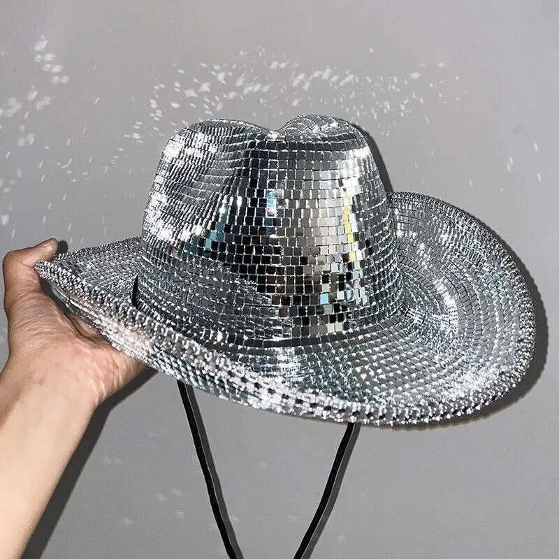 Mirror Disco Cowboy Hat Reflective Sequins Stunning Disco Cap For Men ...