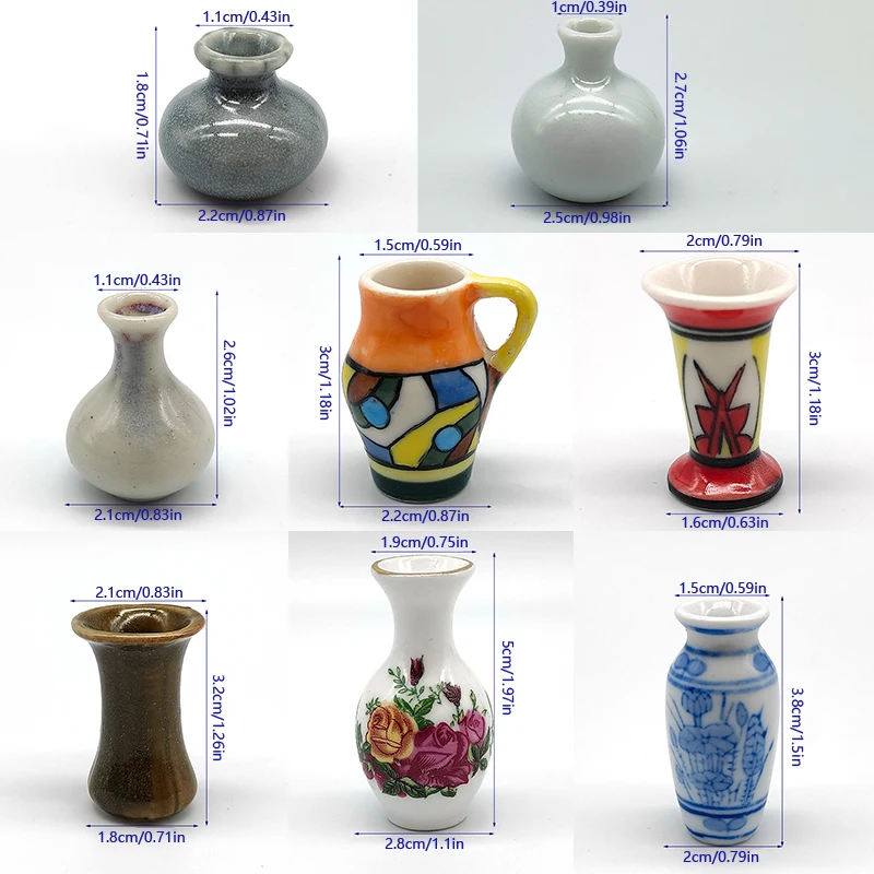 1-12-Dollhouse-Mini-Jars-Vintage-Ceramic-Colorful-Vase-Model-Doll-Home ...