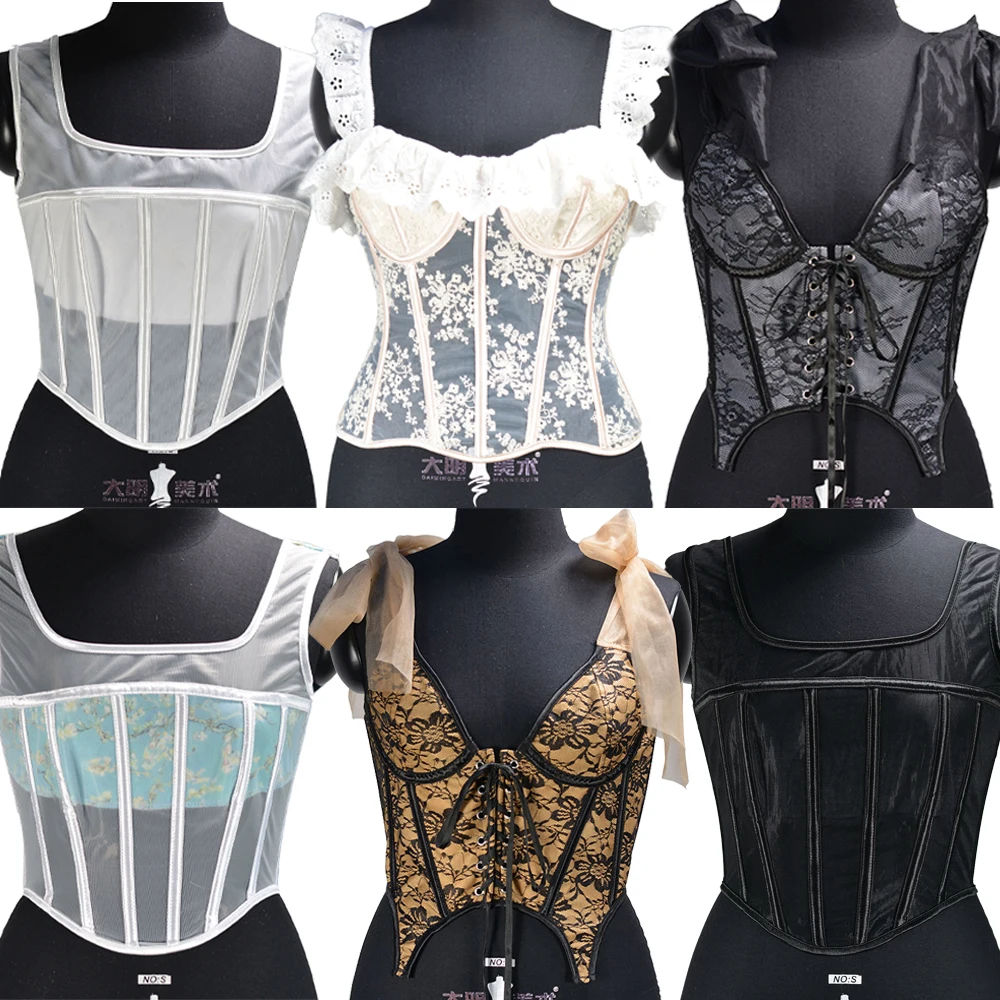 Women-Mesh-Corset-Bustiers-Over-Bust-Shaping-Tops-Vintage-Tanks-Lace-Up ...