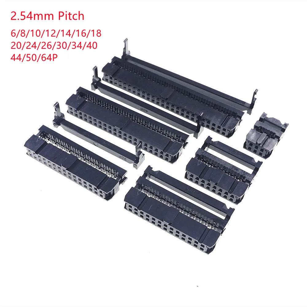 10 Pcs IDC Socket 2.54 MM Pitch 6 8 10 12 14 16 18 20 24 26 30 34 40 44 ...
