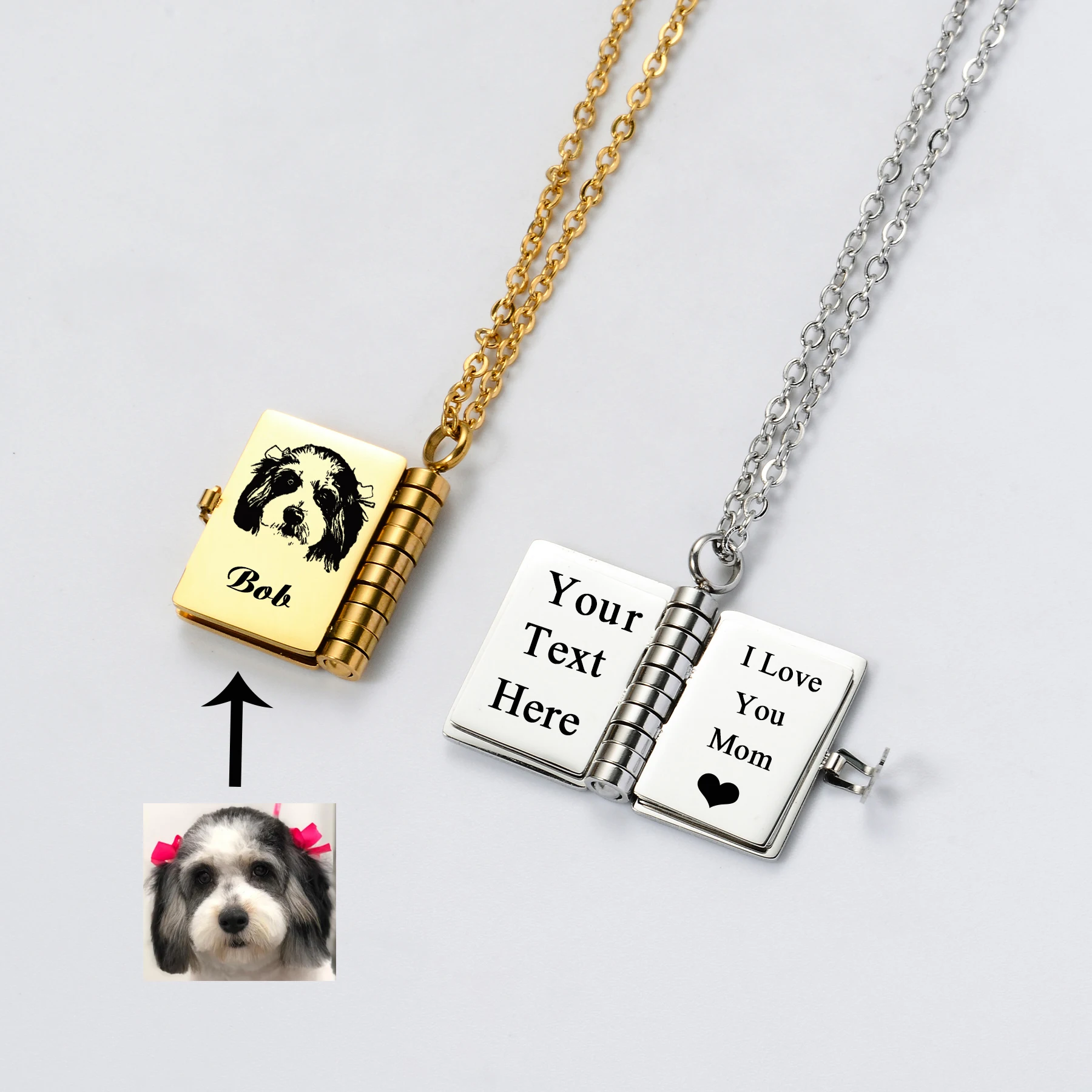 Custom Text Photo Message Personalized Book Can Be Open Charms Pendant ...