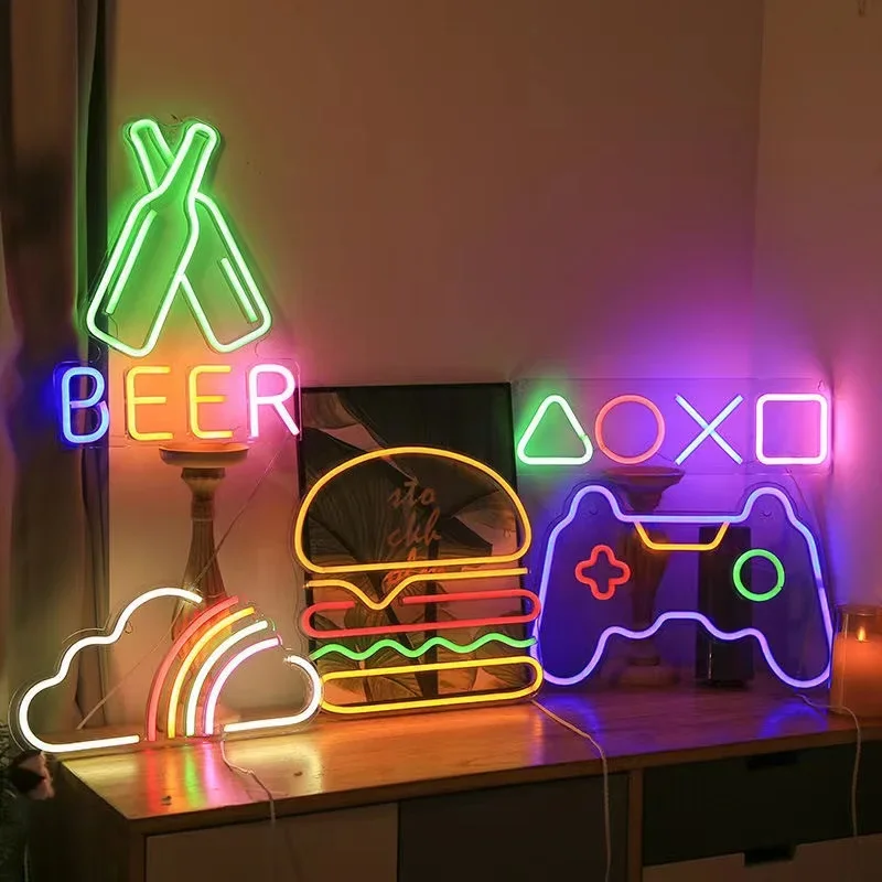 Game-Neon-Night-Light-Signs-for-Wall-Playstation-Decor-Button-Keyboard ...
