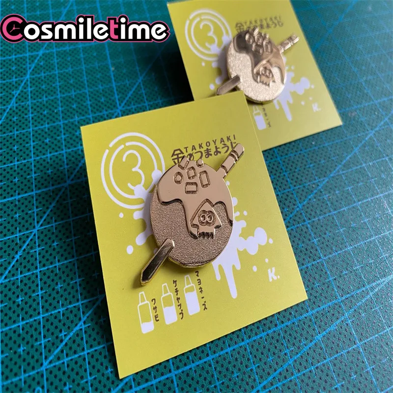 Splatoon 2 Squid Neon Octopus Hime Iida Miko Gold Takoyaki Metal Brooch ...