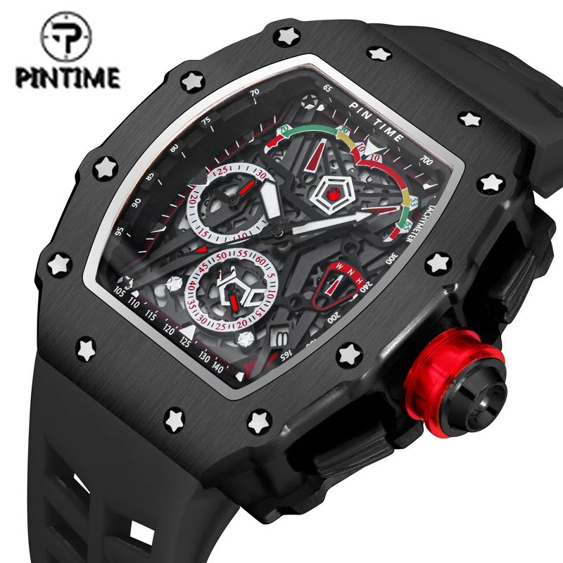 PINTIME-Men-Luxury-Chronograph-Hip-Hop-Watches-Military-Man-Mens-Red ...