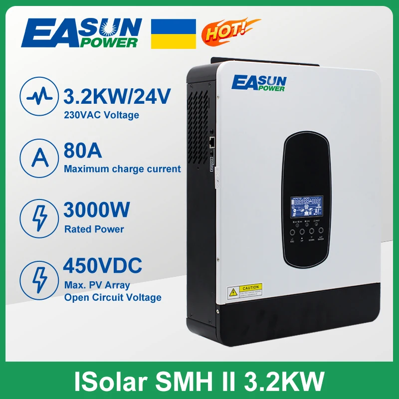 Easun Power 3200VA 3000W Solar Inverter 24V Built in MPPT 80A Solar ...