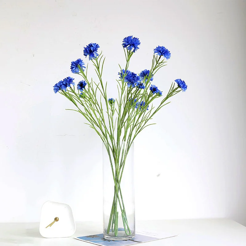 Artistic-Blue-Flowers-Silk-Cornflower-Nordic-White-Artificial-Flower ...