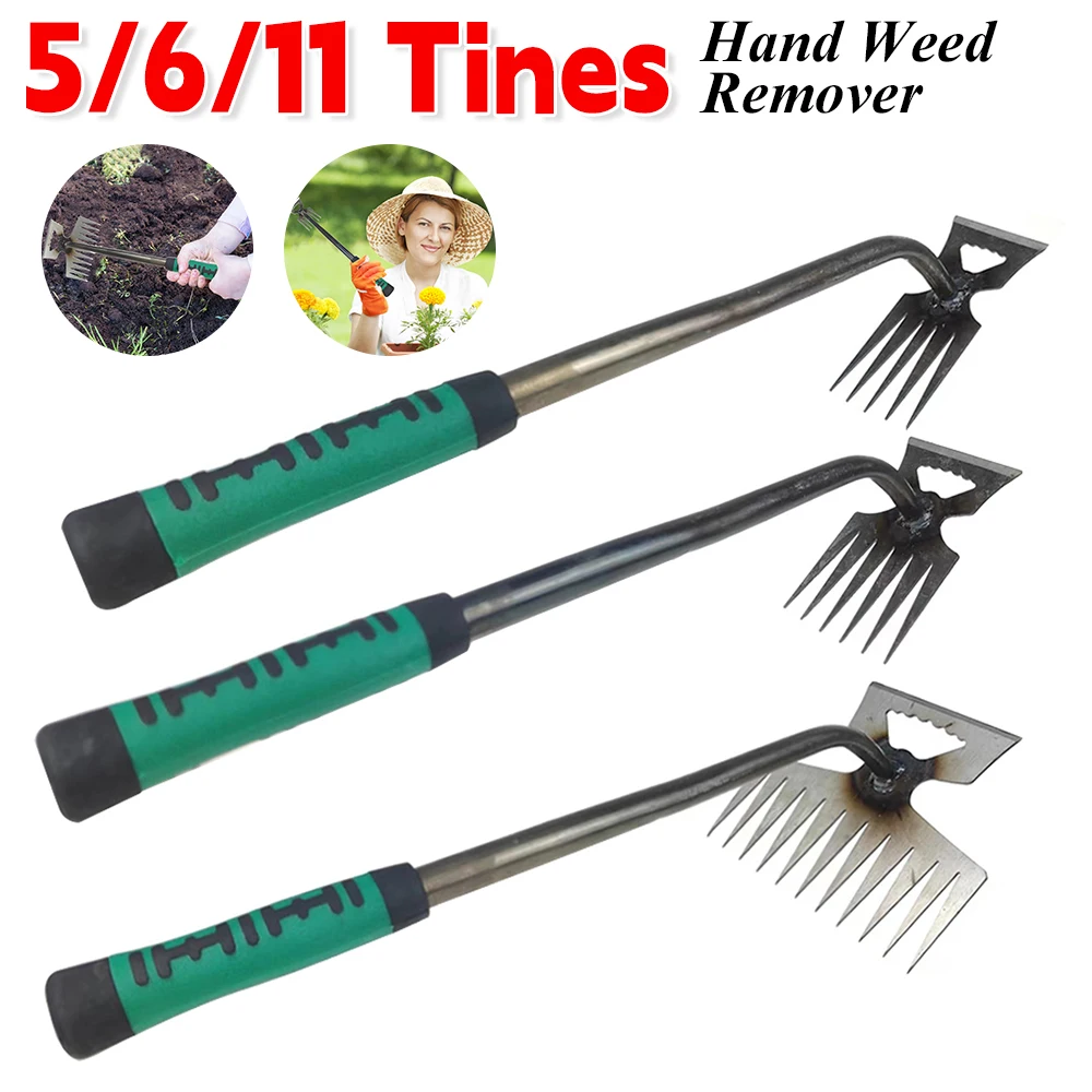 5-6-11-Tines-Hand-Weed-Remover-Handle-Manual-Loose-Soil-Weeder-Puller ...