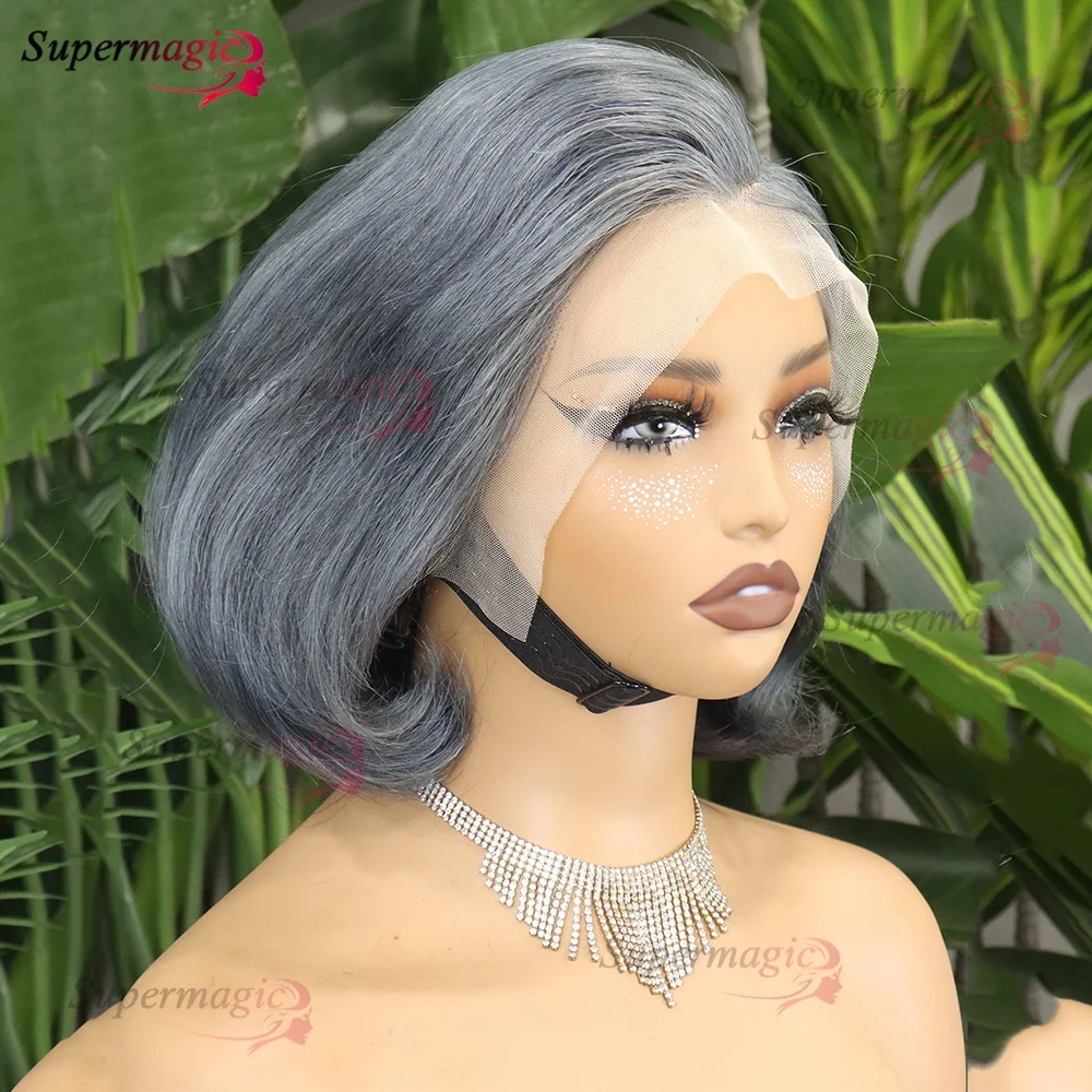 Silver Grey Lace Front Short Bob Wig Grey Colored Straight 13x4 HD Lace ...