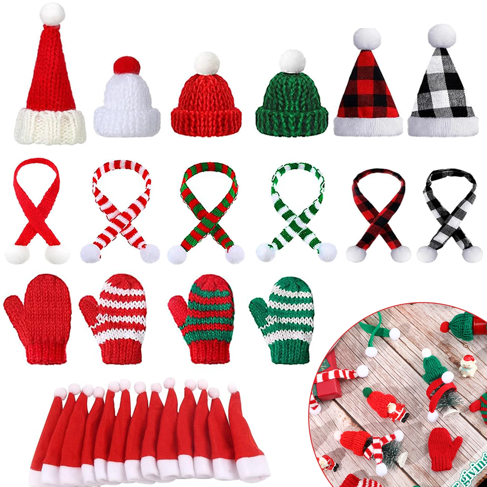 Mini Santa Hat Scarf Snowman Knit Hats Glove For Crafts Christmas Doll ...