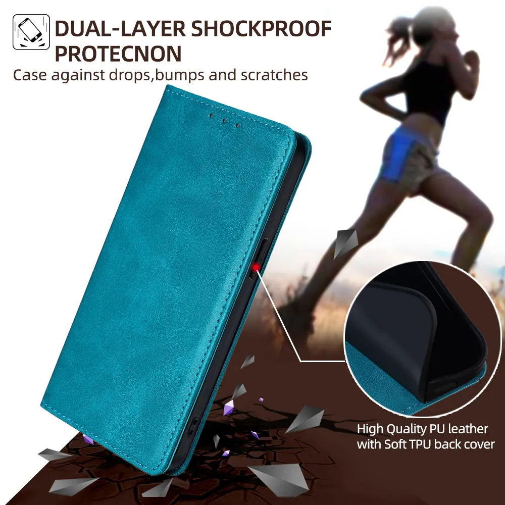 Leather Magnetic Flip Wallet Phone Case for Pixel 8 (Blue)