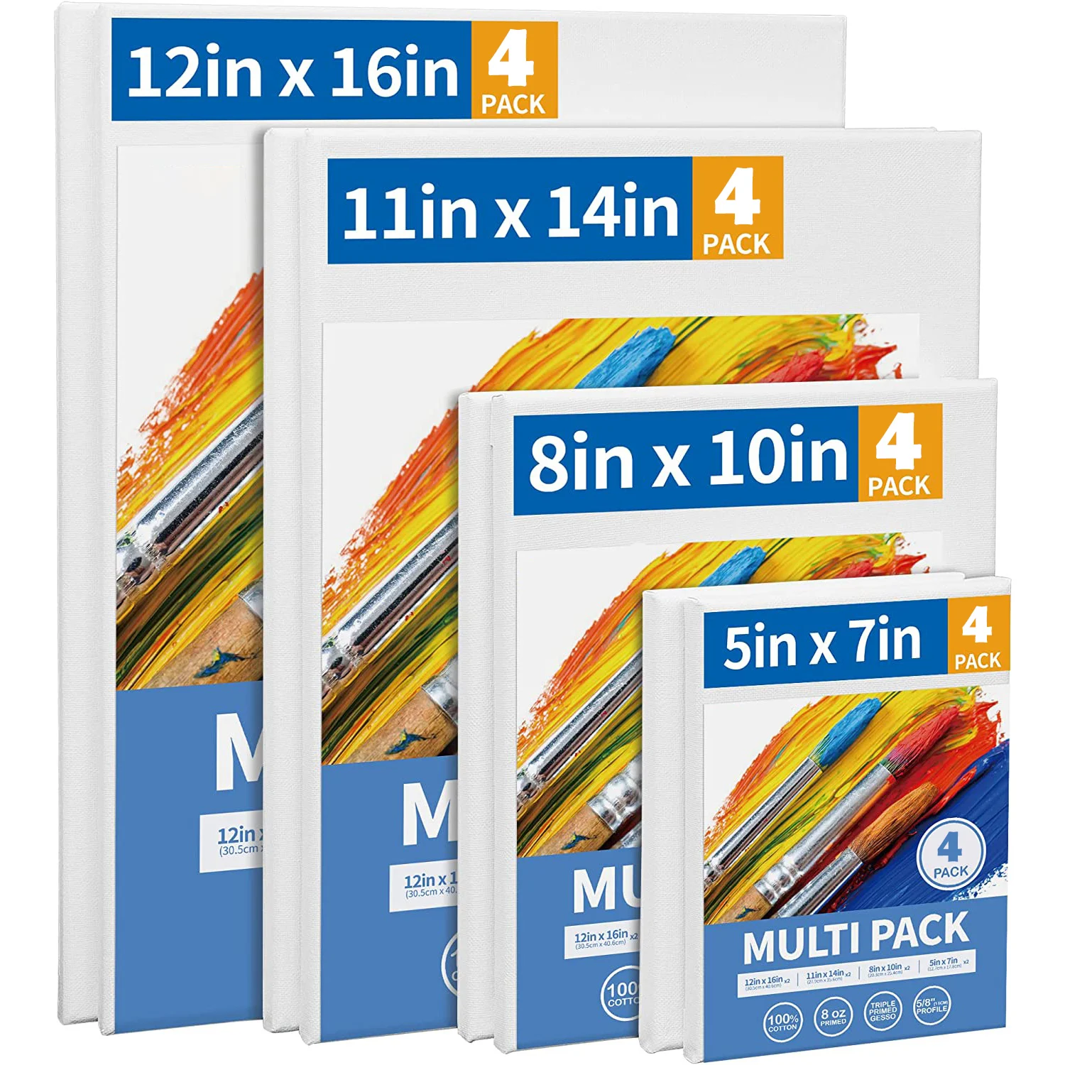 Stretched-White-Blank-Canvas-Multi-Pack-Set-of-4-100-Cotton-Primed-for ...