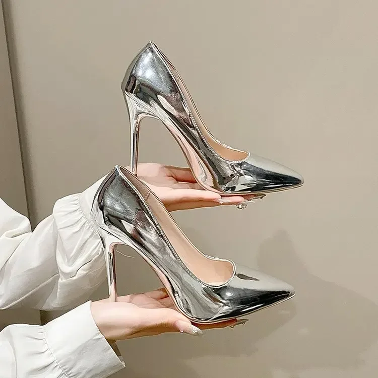 Soft Leather Sliver Gold High Heels 8/10cm Shoe Fashion Women Pumps ...