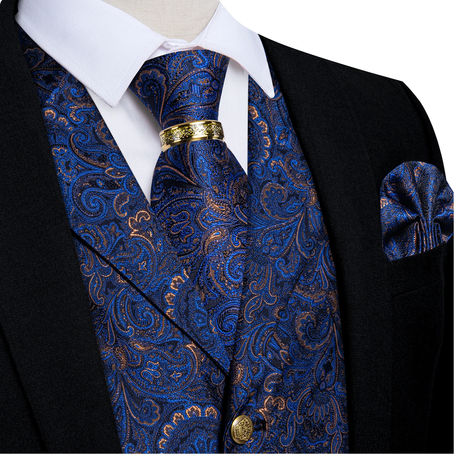 Chaleco-de-traje-de-seda-de-Cachemira-azul-real-de-lujo-conjunto-de ...