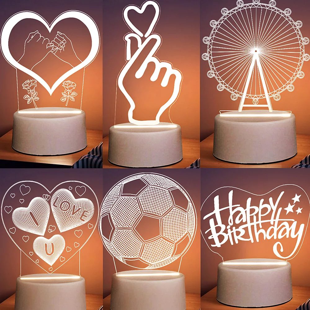 Cute 3D Night Lamp Desktop Night Light Boys and Girls Holiday Valentine ...