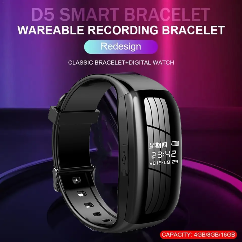 D5 Digital Voice Recorder 8G 16G 32G Wrist Watch Noise Reduction Audio ...