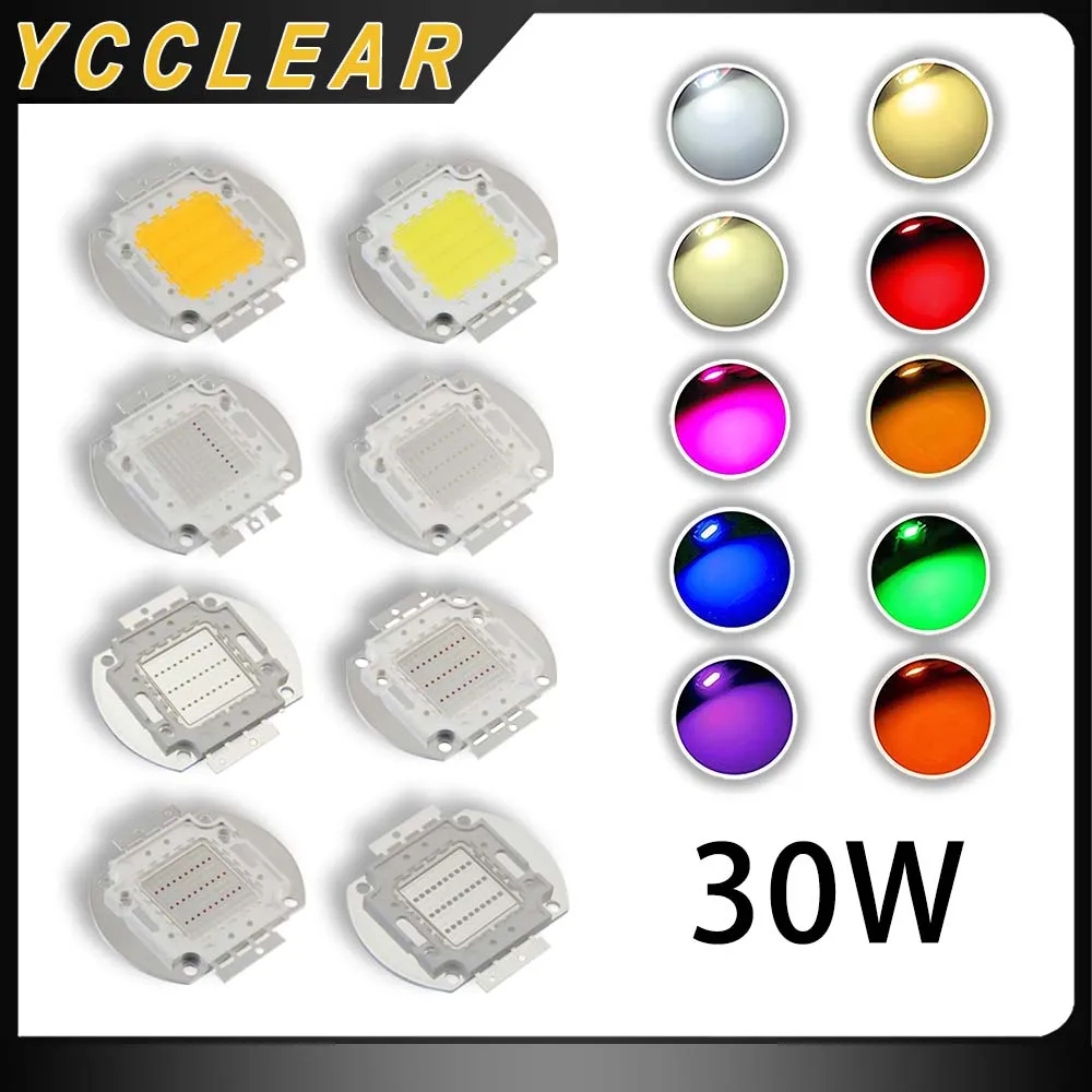 High-Power-LED-Chip-30W-Warm-Natual-Cool-Cold-White-Red-Green-Blue ...