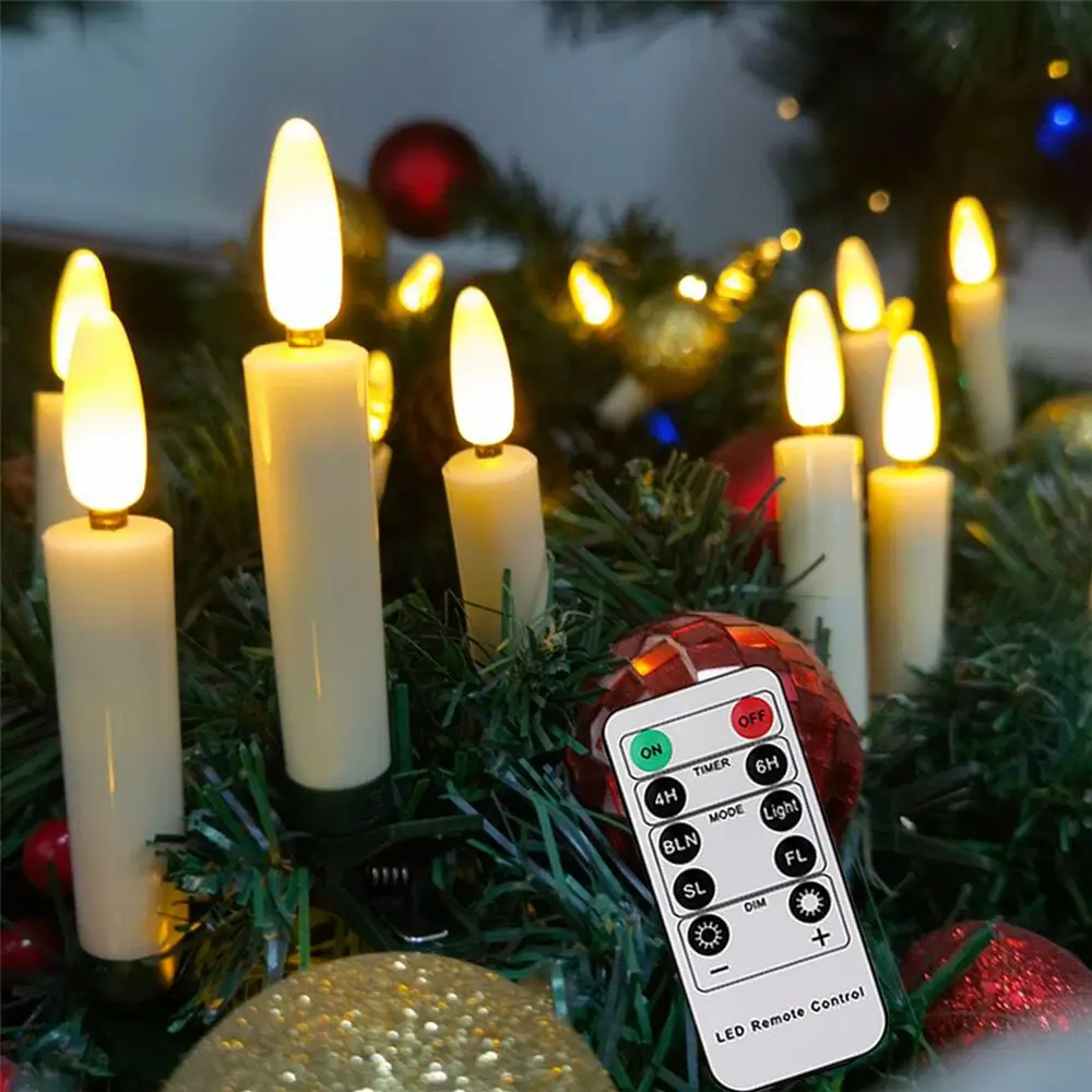 Pack-of-10-LED-Christmas-Tree-clip-Candles-Remote-controlled-w-Timer ...
