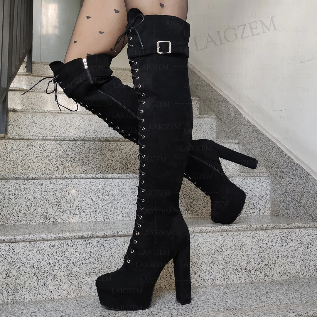ZHIMA-Women-Over-Knee-High-Boots-Full-Zipper-Platform-Faux-Suede-Thick ...