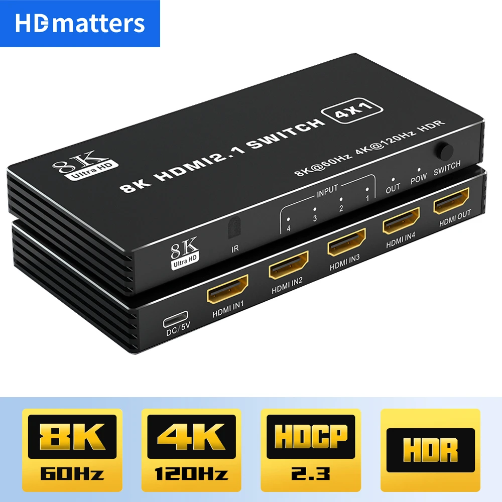 Hdmi 2.1 Switch Splitter 120Hz 5 Port Hdmi 4K 120Hz Splitter Switcher ...
