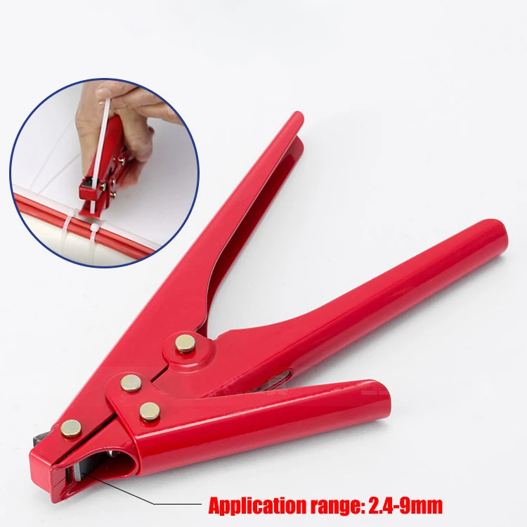The red clamp gun holds the 2.4-9mm wide nylon cable to secure and cut ...