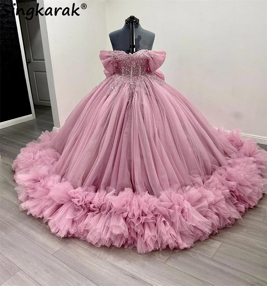 Cute-Pink-Princess-Quinceanera-Dresses-With-Bow-Bead-Crystals-Beaded ...