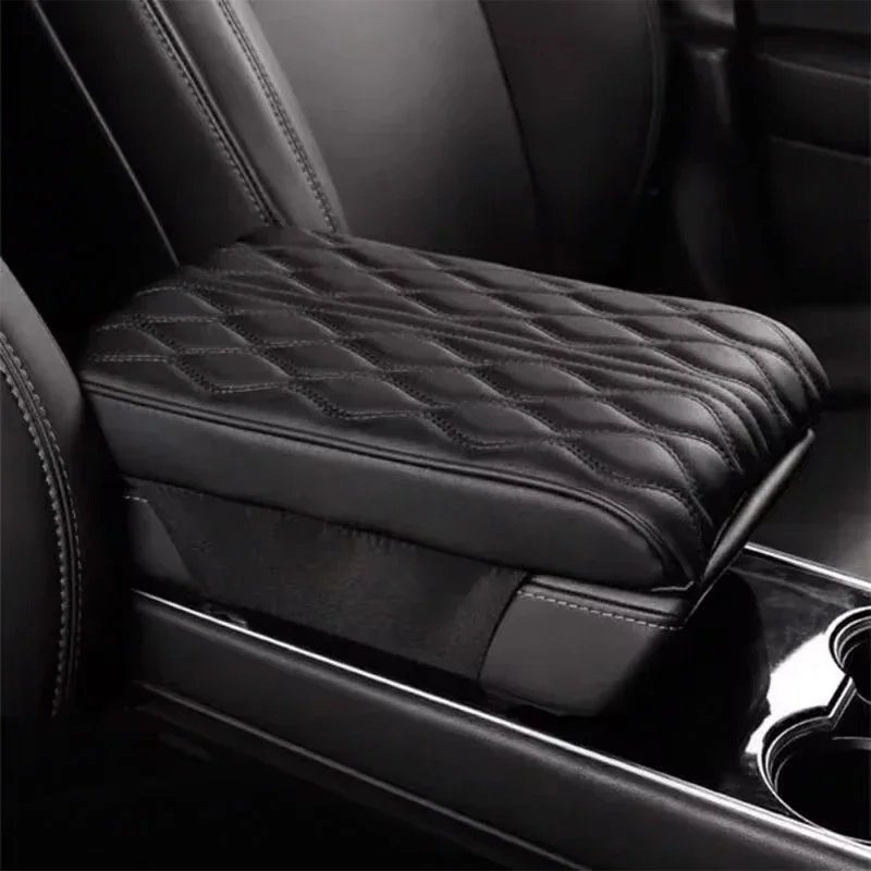 Car Soft Armrest Mat Wave Embroider PU Leather Center Console Arm Rest ...