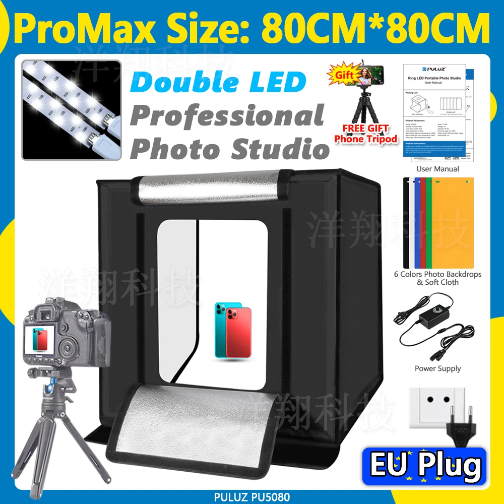 PULUZ-60-80cm-Photography-LED-Studio-Lightbox-Photo-Light-Tent-Kit ...