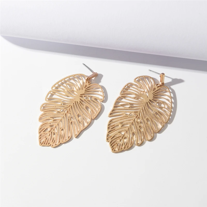 Vintage-Copper-Leaf-Shape-Drop-Earrings-for-Women-Gold-Color-Hollow ...