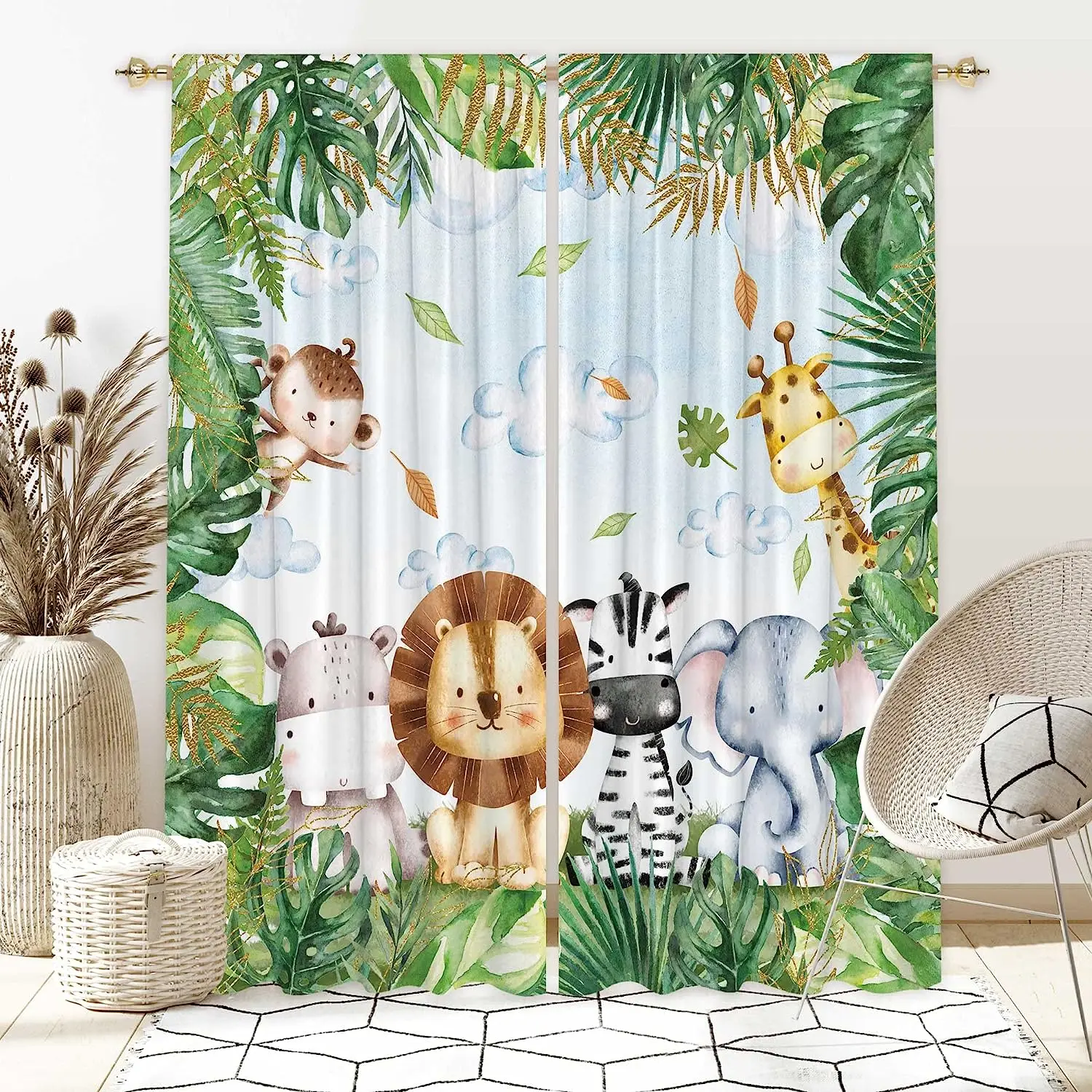 Cartoon Animal Curtain for Kids Boys Girl Forest Lion Elephant Monkey ...