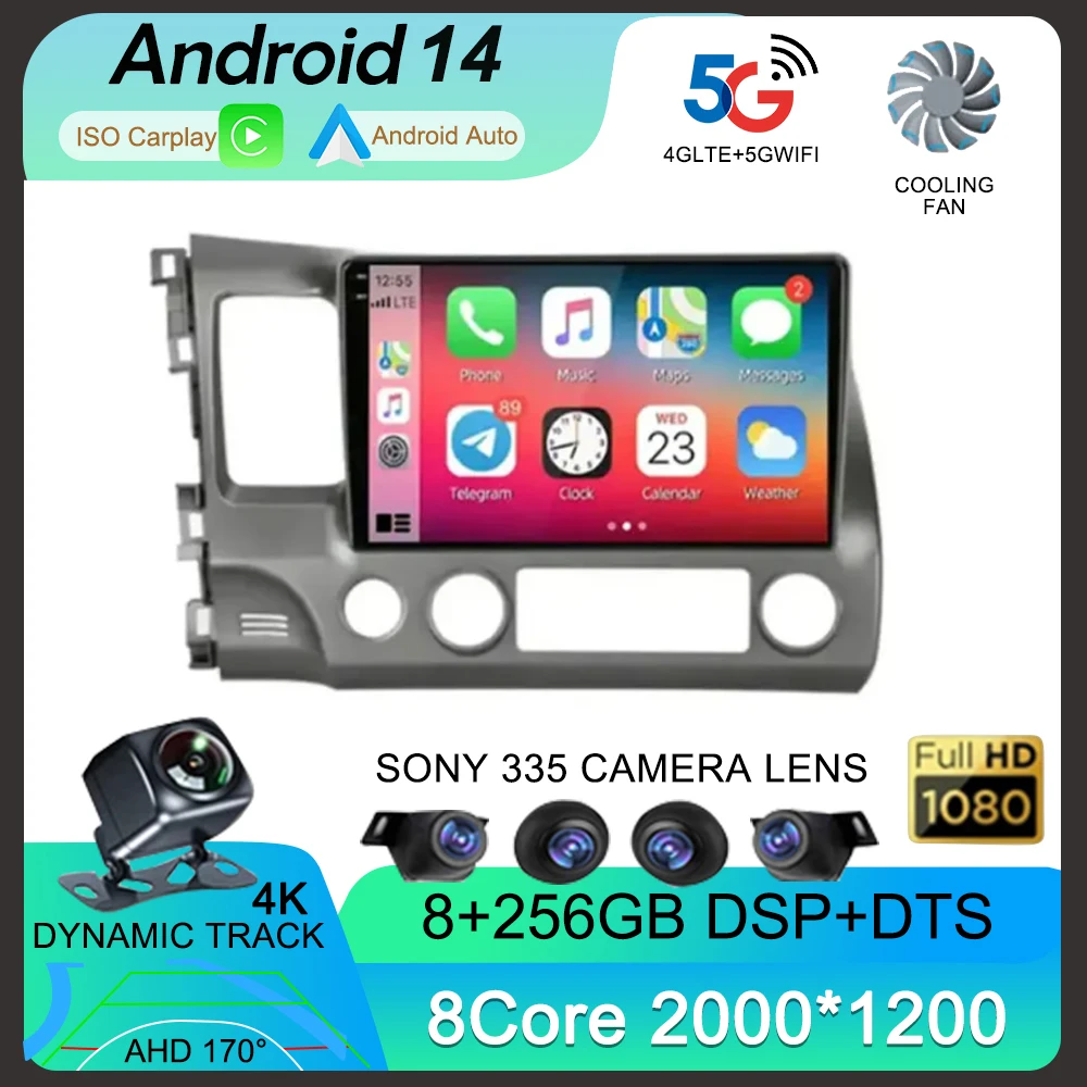 10-Android-14-Carplay-Car-Stereo-Radio-for-Honda-Civic-8-2005-2012 ...