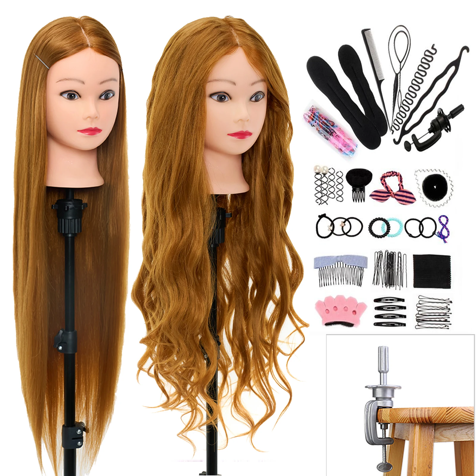 30inch 76cm Long Hair Mannequin Head With High temperature Synthetic Hiar Training Practice Trai ...