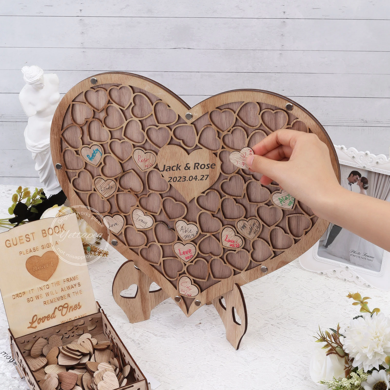 Wedding-Guest-Book-Heart-Shape-jigsaw-Wooden-Stand-for-wedding ...