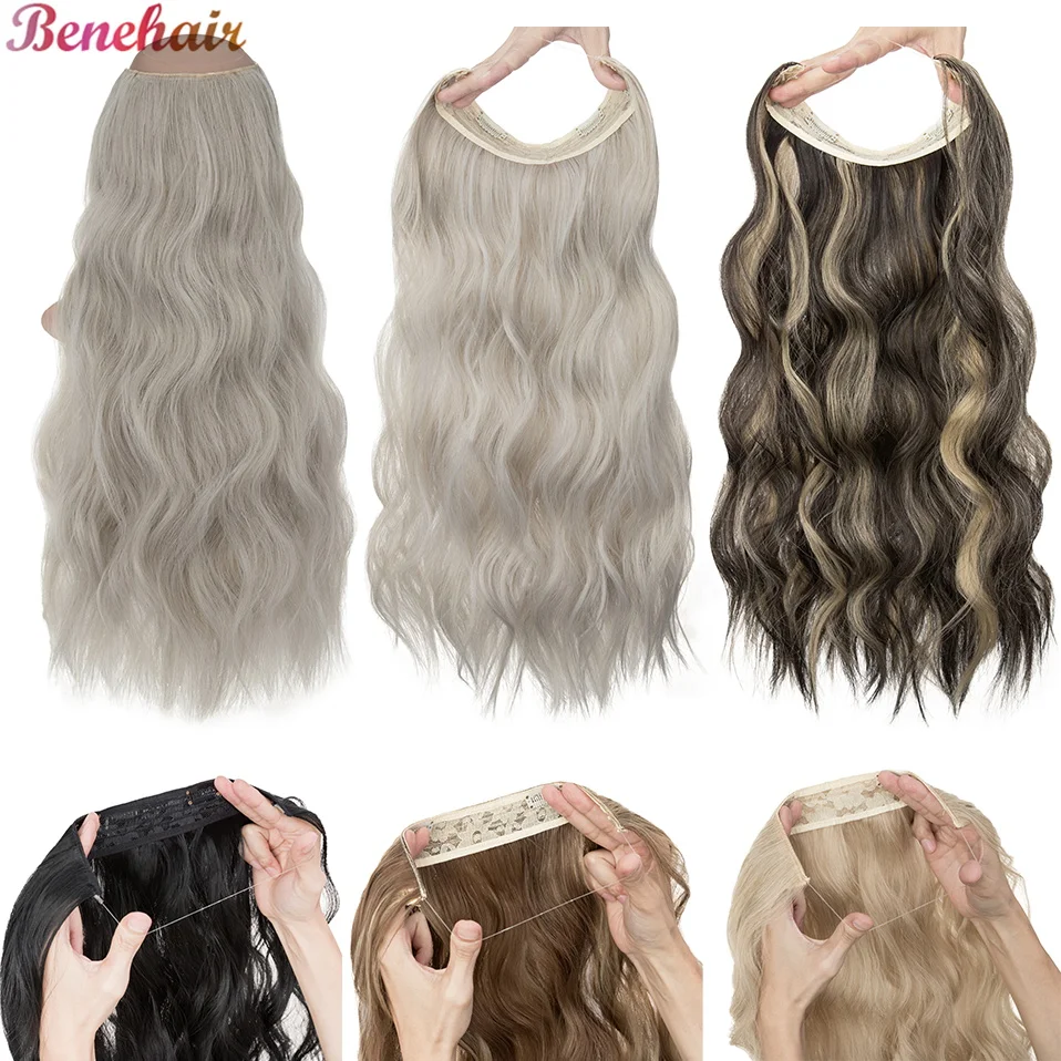 BENEHAIR-Synthetic-Invisible-Wire-Hair-Extensions-Adjustable-Long-Clip ...