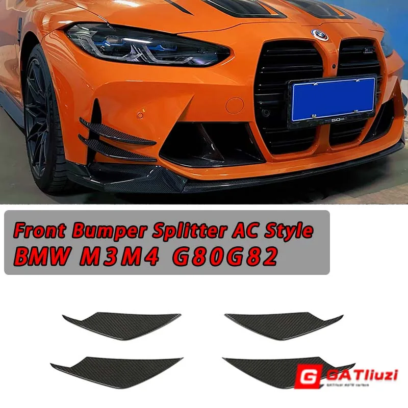 4-PCS-Set-AC-Style-Dry-Carbon-Fiber-Canards-Fin-Front-Bumper-Splitter ...