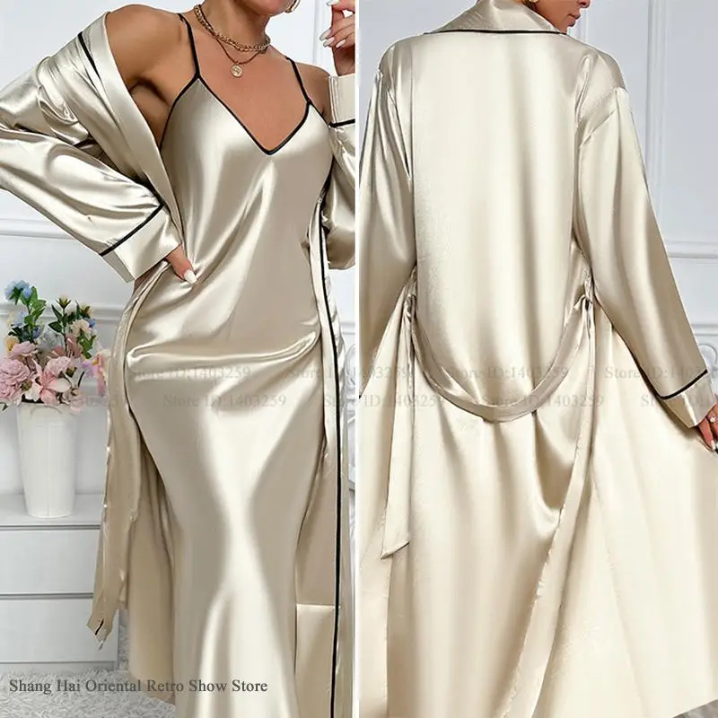 Sexy Long Twinset Robe Set Chemise Nightgown Women Nightwear Summer ...